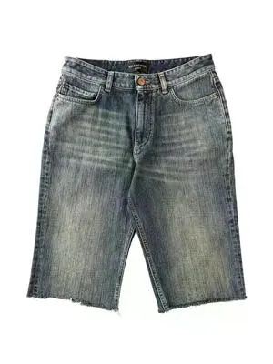Balenciaga Faded Raw-cut Denim Shorts - Blue