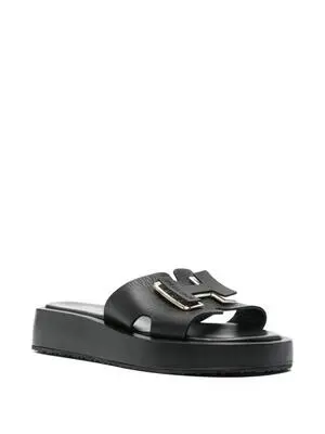 SERGIO MORETTI FIRENZE Logo Plaque Platform Sandals - Black