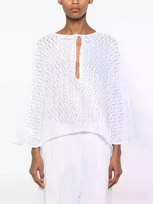 FISICO Crochet Knit Slit-sleeve Top
