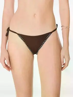 KIÓHNE Zoe Hand-embroidered Bikini Bottoms - Brown