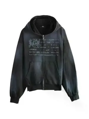 THUG CLUB Faded Effect Full-zip Hoodie - Black