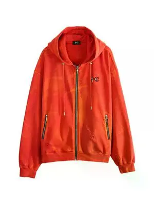 THUG CLUB Washed Zip-up Hoodie - Red