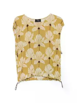 CLIPS Floral Print Ruched Top - Green