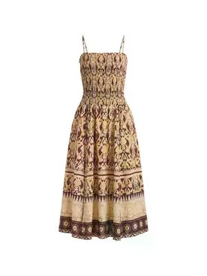 MARIA CHER Abstract Print Smocked Midi Dress