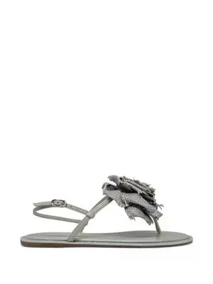 LE SILLA Floral Appliqué Crystal-embellished Slingback Sandals - Grey