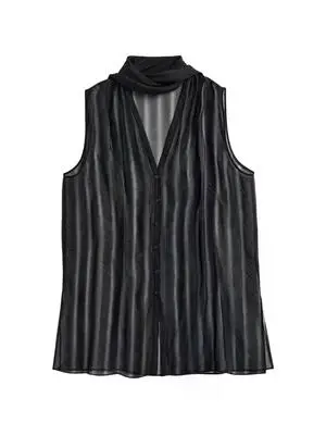 CORTANA Striped Scarf-detail Sleeveless Top - Black