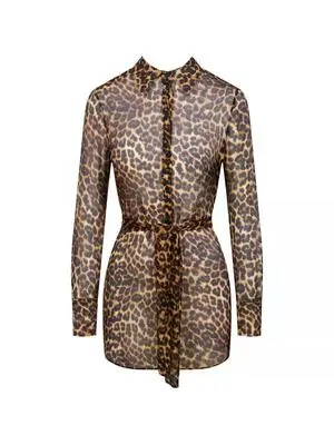 MAISON CLOSE Leopard Print Mini Shirt Dress