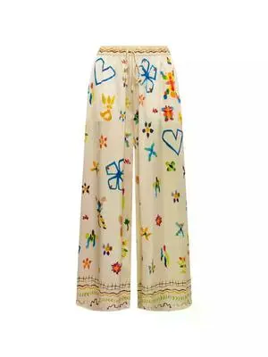 ALEMAIS Sidi Silk Graphic Print Trousers - Neutrals