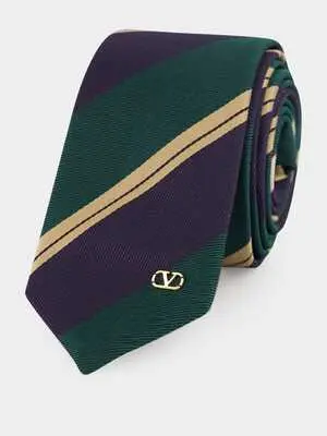 Valentino Garavani Green And Blue Jacquard Regimental Silk Tie - Multicolour