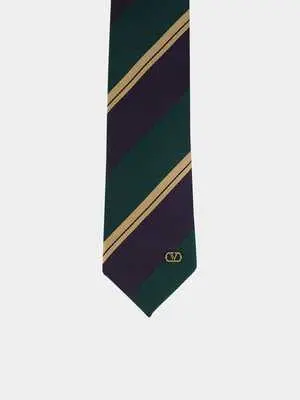 Valentino Garavani Green And Blue Jacquard Regimental Silk Tie - Multicolour