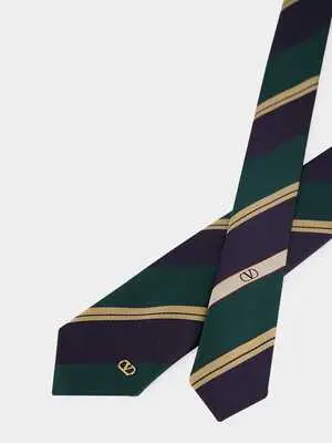 Valentino Garavani Green And Blue Jacquard Regimental Silk Tie - Multicolour