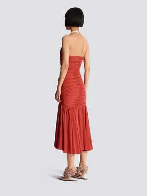 Balmain Halterneck Shell Embellished Ruched Midi Dress