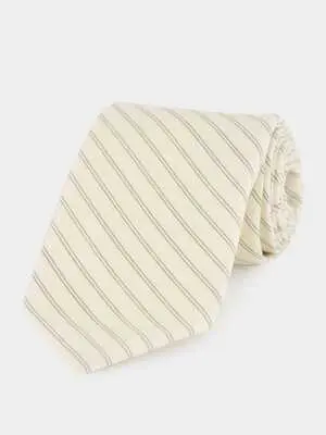 Auralee Ivory Stripe Wool Tie