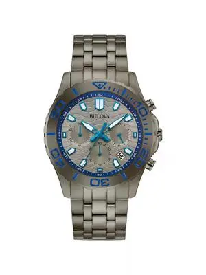 Bulova Chronograph 42mm Watch With Wave-patterned Dial - Grey
