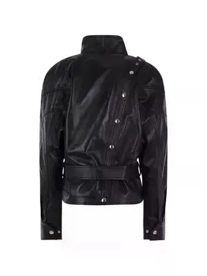 Vaquera Belted Leather High Neck Jacket - Black