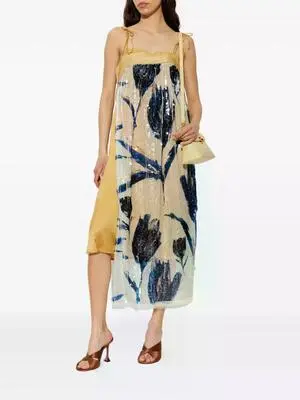 Munthe Nara Sequin-embellished Floral-print Midi Dress - Neutrals