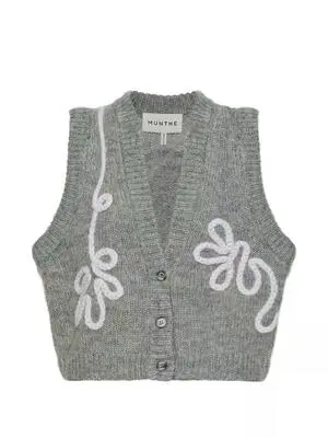 Munthe Embroidered Sleeveless Wool Cardigan - Grey