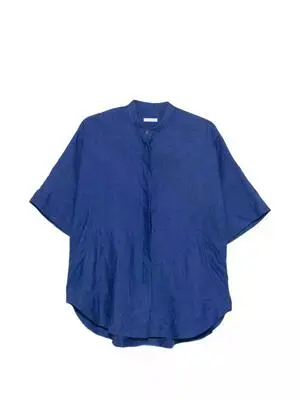 ROBERT FRIEDMAN Band Collar Short Sleeve Blouse