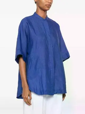 ROBERT FRIEDMAN Band Collar Short Sleeve Blouse
