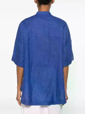 ROBERT FRIEDMAN Band Collar Short Sleeve Blouse