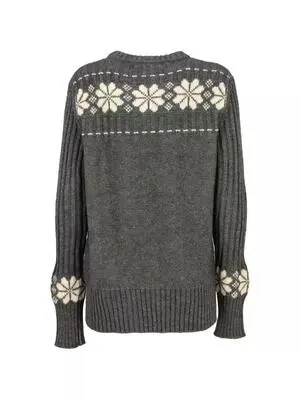 Yohji Yamamoto Floral Intarsia Ribbed Sleeve Sweater - Grey