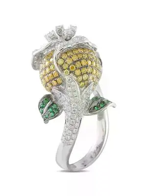 LB EXCLUSIVE Floral Motif Diamond Ring In 18k White Gold