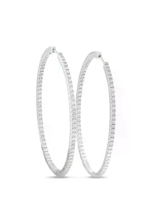 Memoire 18k White Gold Diamond Hoop Earrings - Silver