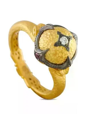 Konstantino 18k Yellow Hammered Diamond And Ruby Ring