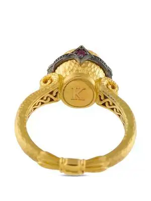 Konstantino 18k Yellow Hammered Diamond And Ruby Ring