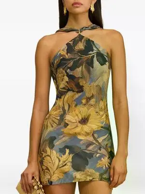 Cult Gaia Floral Print Halterneck Mini Dress
