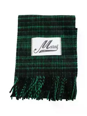 Marni Check-pattern Fringed Scarf - Green