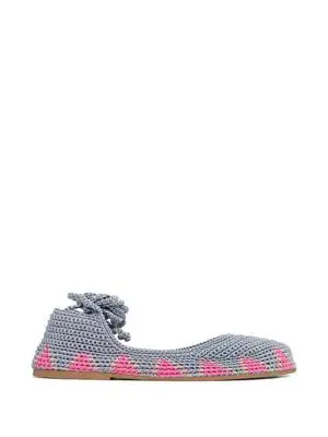 SLO_HAND_MADE Handmade Crochet Ballet Flats With Tie-fastening Ankle Straps - Grey