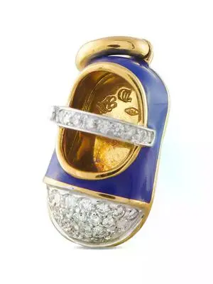 AARON BASHA 18k Yellow Diamond Enamel Baby Shoe Pendant