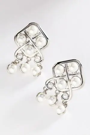 Anthropologie Art Deco Crystal Drop Earrings - Silver/pearl
