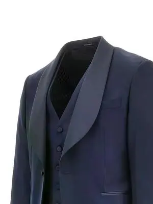 Tagliatore Super 110's Shawl-lapel Three-piece Wool Suit - Blue