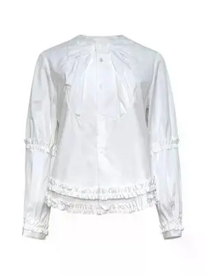 Noir Kei Ninomiya Cotton Ruffled Trim Bow Detail Blouse - White