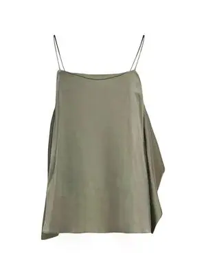 YCH Khaki Satin Ruffled Spaghetti-strap Top