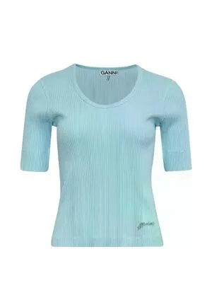 GANNI Ribbed Logo Embellished T-shirt