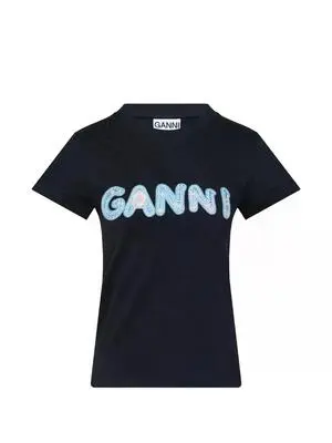 GANNI Logo Embroidered T-shirt - Grey