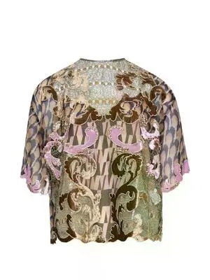 Biyan Paneled Silk Blouse With Sequins And Beads