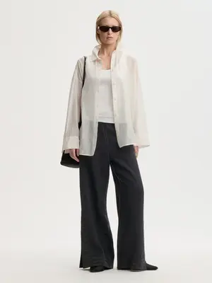 BY MALENE BIRGER Michelle Wide-leg Linen Trousers With Embroidered Side Slits - Black