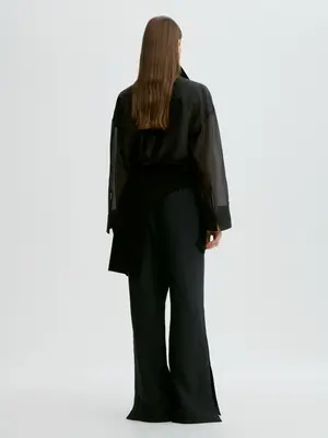 BY MALENE BIRGER Michelle Wide-leg Linen Trousers With Embroidered Side Slits - Black