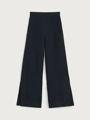 BY MALENE BIRGER Michelle Wide-leg Linen Trousers With Embroidered Side Slits - Black