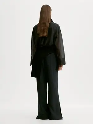 BY MALENE BIRGER Michelle Wide-leg Linen Trousers With Embroidered Side Slits - Black