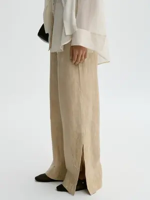 BY MALENE BIRGER Michelle Wide Leg Linen Trousers With Embroidery - Old Beige