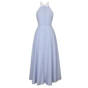MISS CIRCLE NEW YORK Winslet Striped Cotton Poplin Halter Maxi Dress - Blue