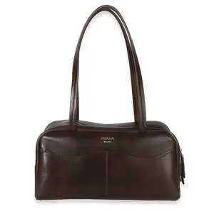 Prada Antiqued Calfskin Carry Shoulder Bag - Brown
