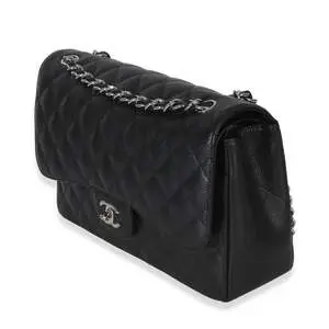 Chanel Quilted Caviar Jumbo Double Flap Bag - Black
