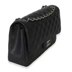 Chanel Quilted Caviar Jumbo Double Flap Bag - Black