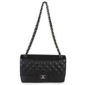 Chanel Quilted Caviar Jumbo Double Flap Bag - Black